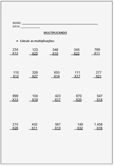 Atividades de Multiplicação — SÓ ESCOLA