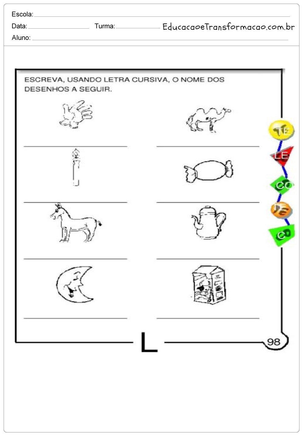 Atividade De Alfabetização Letra L Pronta Para Imprimir