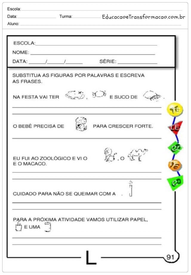 Atividades com a Letra L para alfabetização. - SÓ ESCOLA