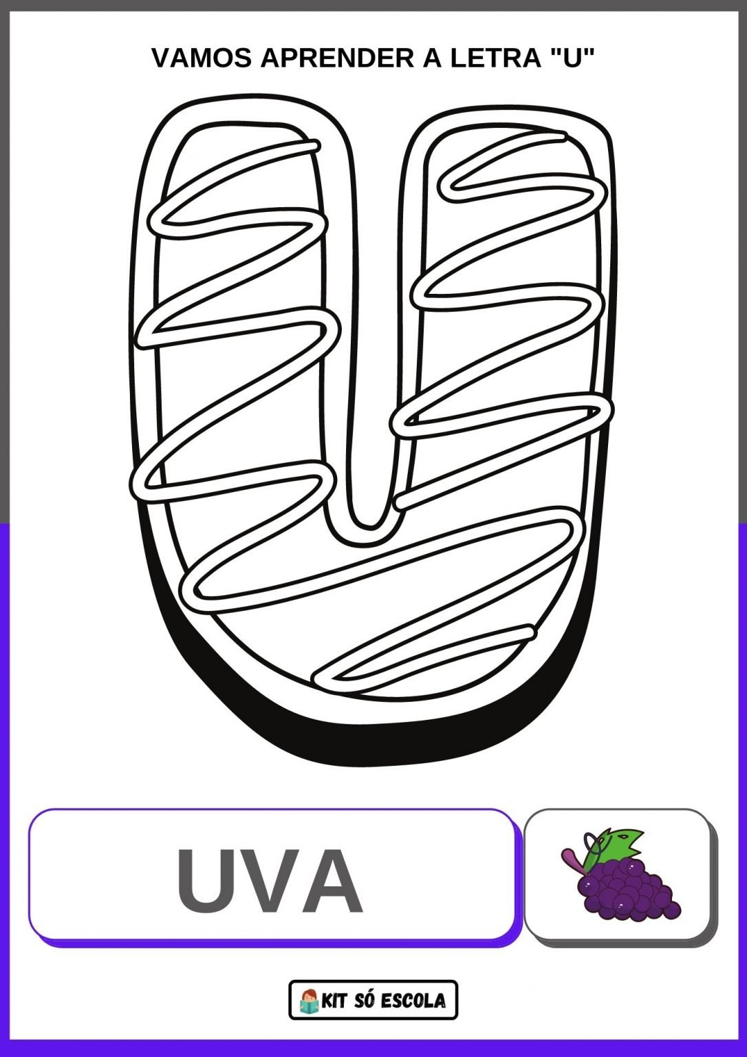 Fichas com Vogais Ilustradas para Colorir: Letra U — SÓ ESCOLA