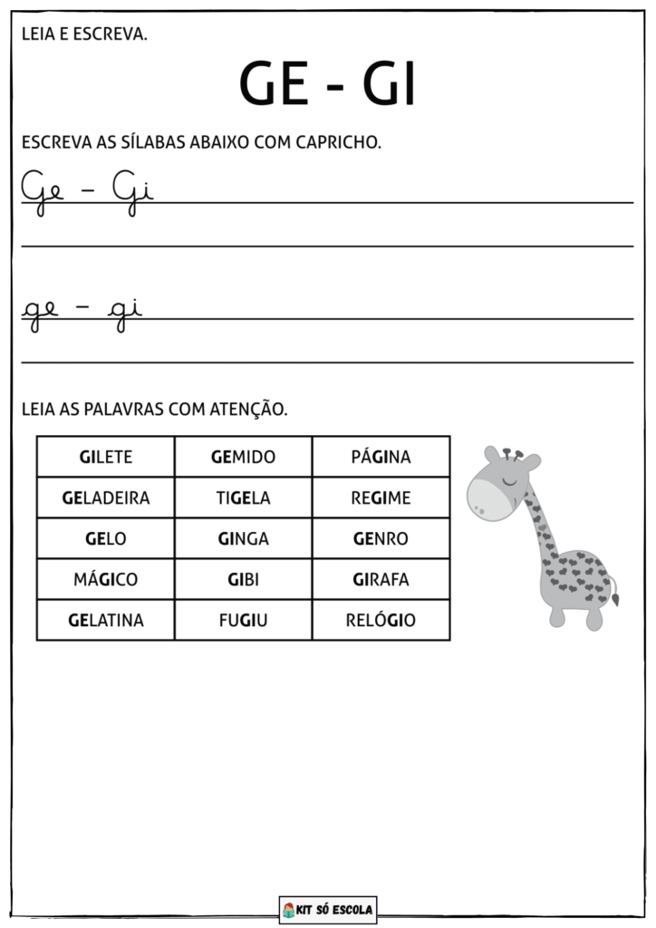 Atividades de Português 1 ano: Sílabas GE e GI - SÓ ESCOLA